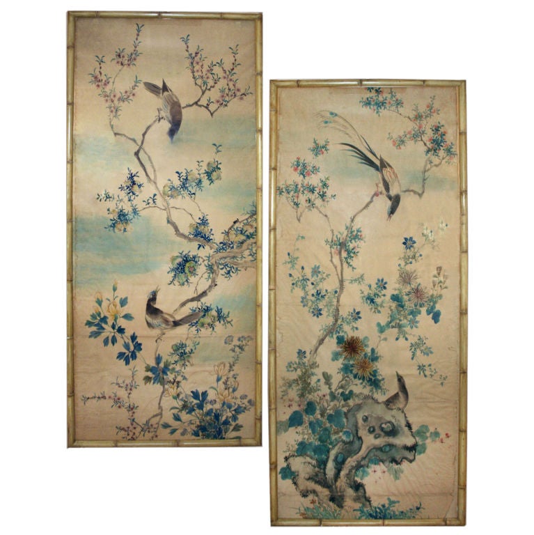 PAIR Hand Painted Chinese Panels. Circa 1900 at 1stDibs