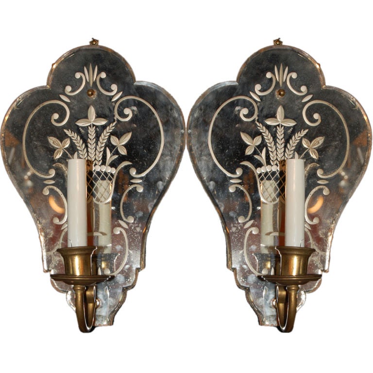 Pair of Venetian Mirrored Backplate Sconces, circa 1920s For Sale at ...