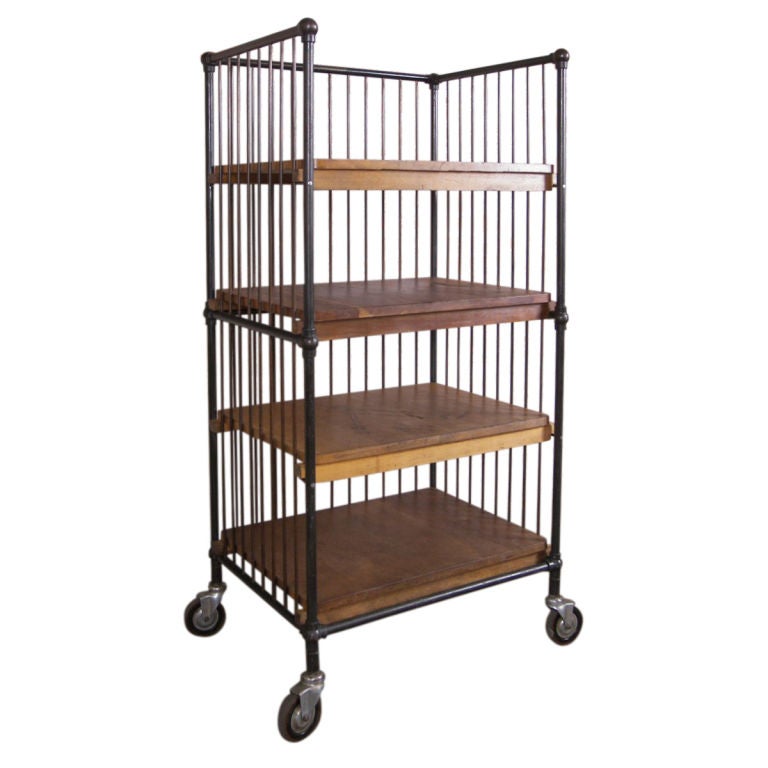 Vintage Industrial Wood and Metal Bindery Rolling Cart at 1stDibs