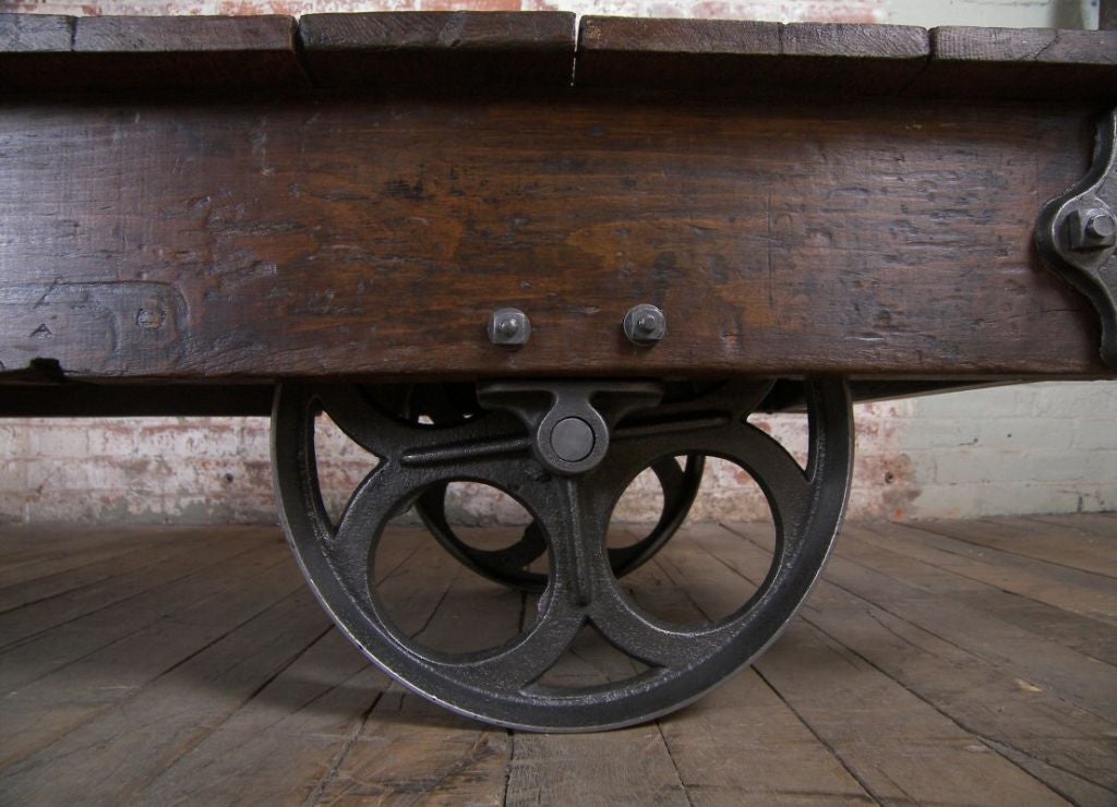 Vintage Industrial Wood And Cast Iron Nutting Cart Coffee Table At