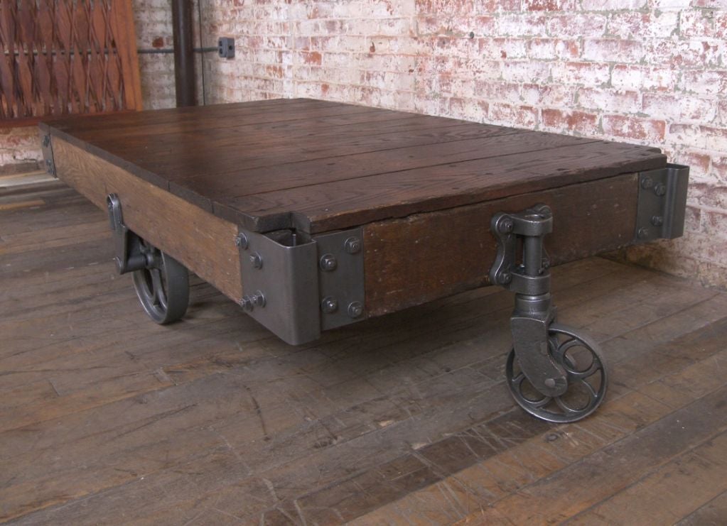 Vintage Industrial Wood and Cast Iron Factory Cart / Coffee Table at ...