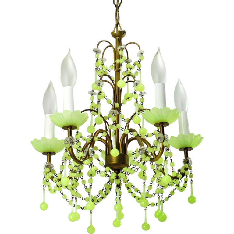 Italian Chartreuse Opalescent Glass and Brass Five-Arm Chandelier at ...