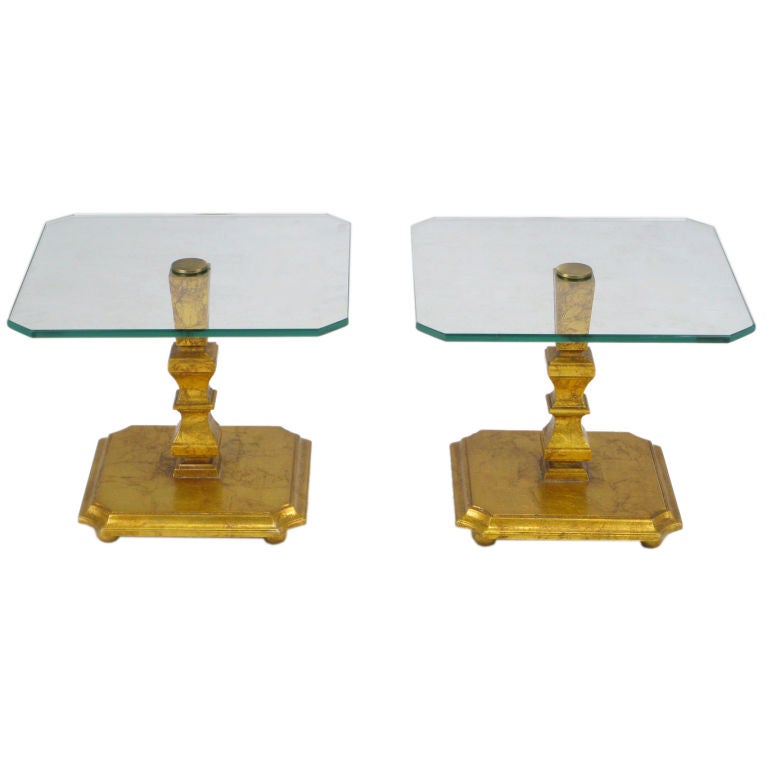 Pair Italian Gilt Wood and Canted Corner Glass Top Tables at 1stDibs