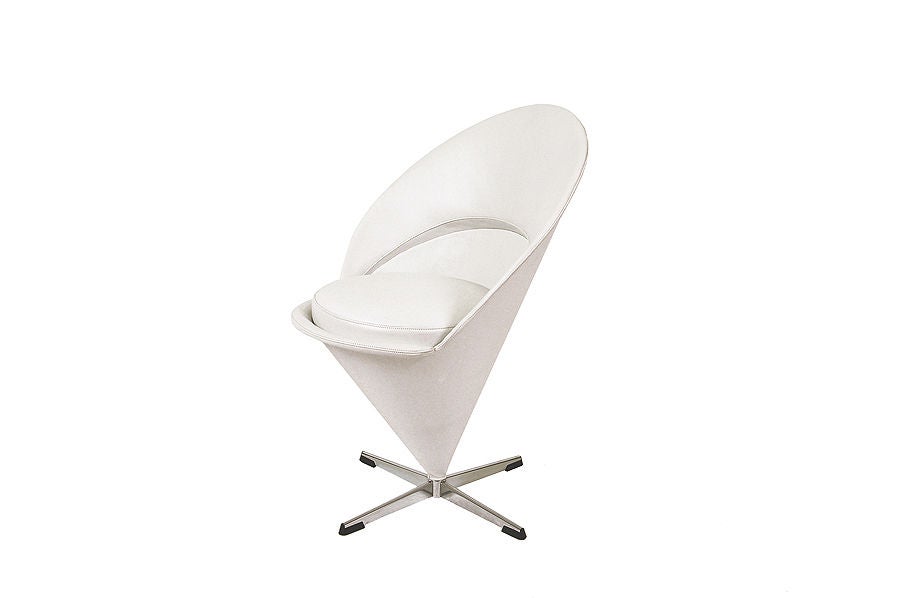 White Leather Cone Chair by Verner Panton at 1stDibs
