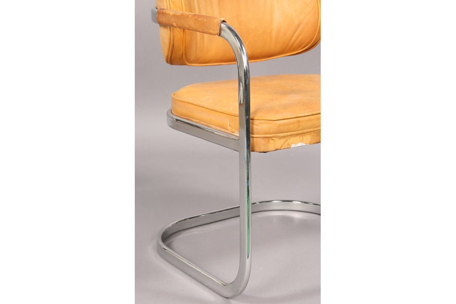 Pair of Leather and Chrome Arm Chairs at 1stDibs