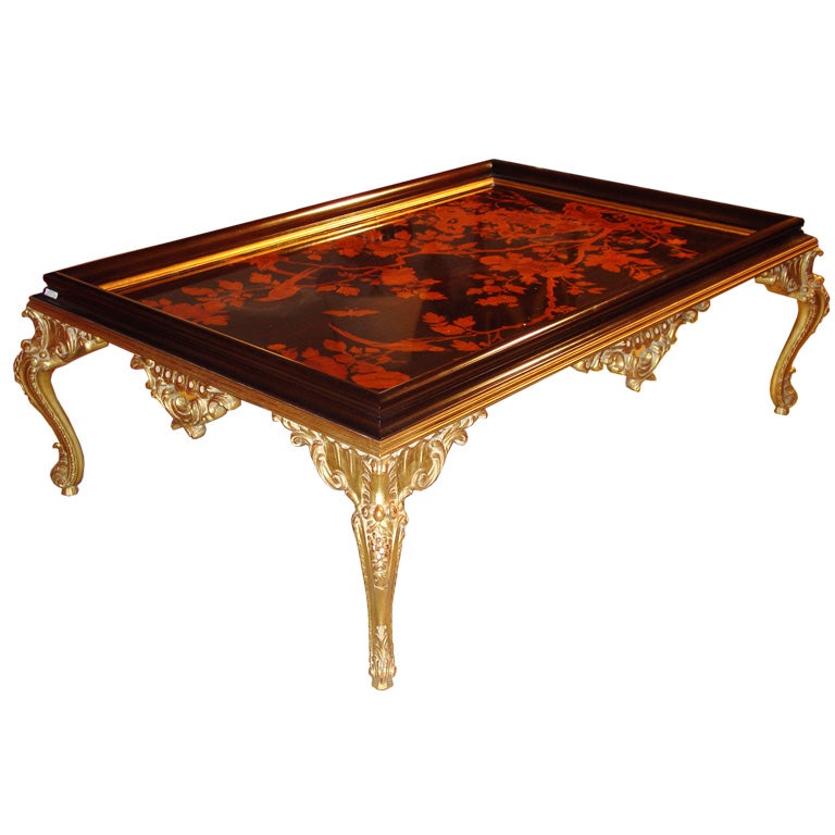 Gilt Wood Coffee Table with Inlaid Top at 1stDibs
