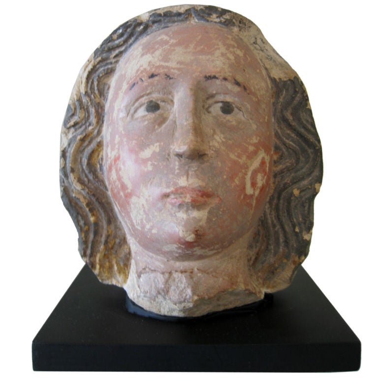 Fragmentary Stone Head of a Female Saint For Sale at 1stDibs