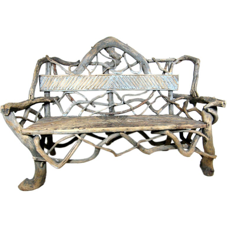 American Rustic Adirondack Twig and Root Bench For Sale at 1stDibs