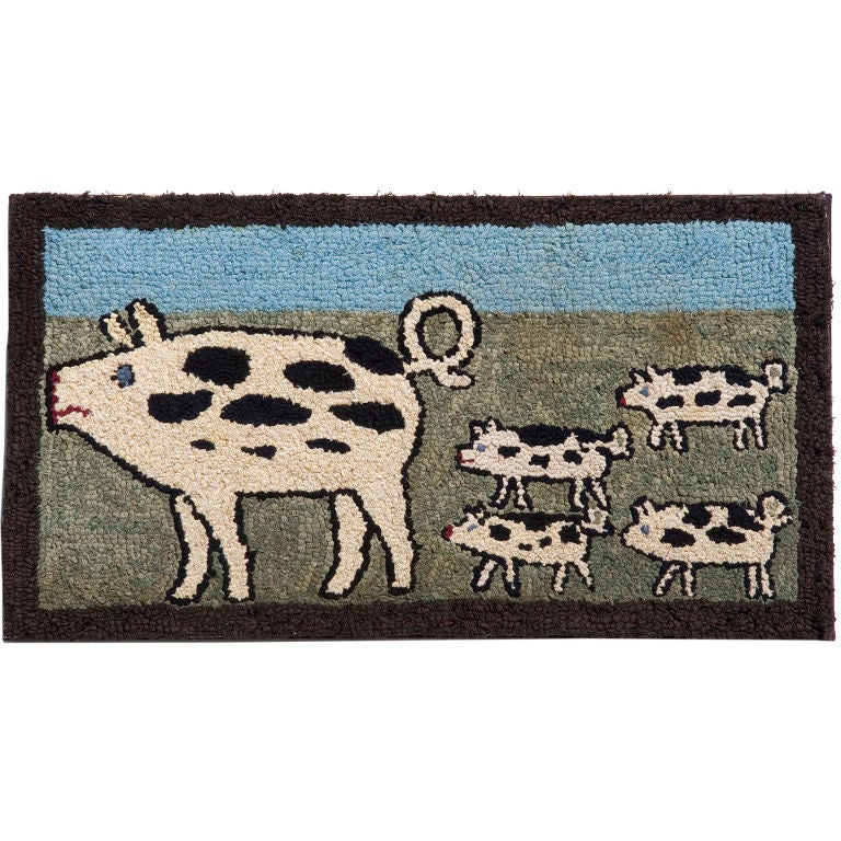 Pig and Piglets Hooked Rug at 1stDibs