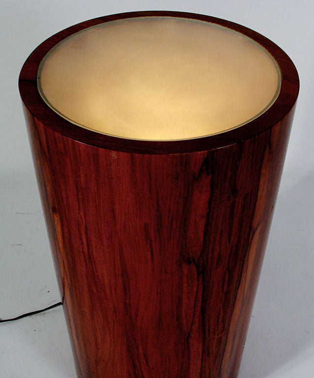 Rosewood and Frosted Glass Lighted Pedestal at 1stDibs
