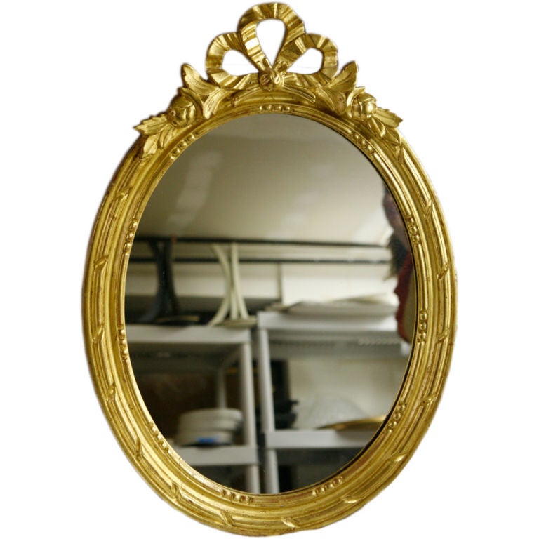 Pair of French Oval Bow Mirrors For Sale at 1stDibs