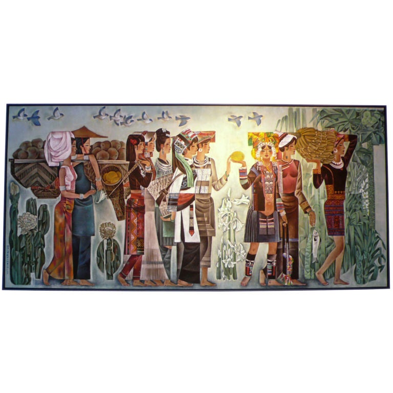 Enormous Zhou Ling Commissioned Oil Painting On Canvas at 1stDibs ...