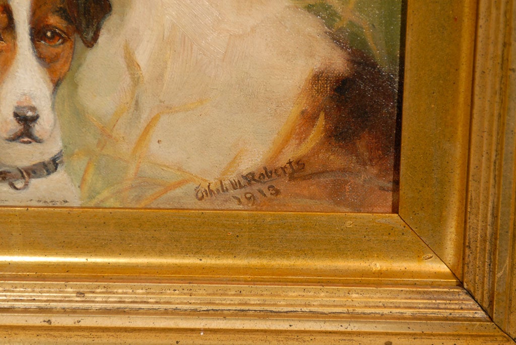English 1913 Oil on Canvas Animal Painting of Three Dogs in Giltwood ...