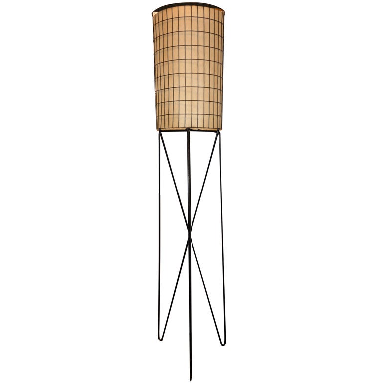 Black iron wire floor lamp with parchment diffuser by Paul Mayen at 1stDibs