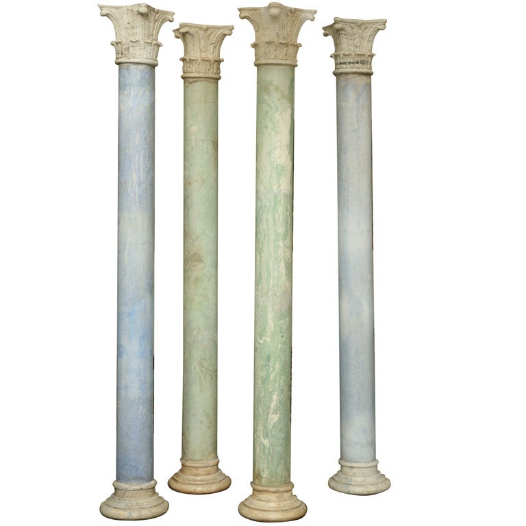 Set of Four Painted Italian Scagliola Columns For Sale at 1stDibs