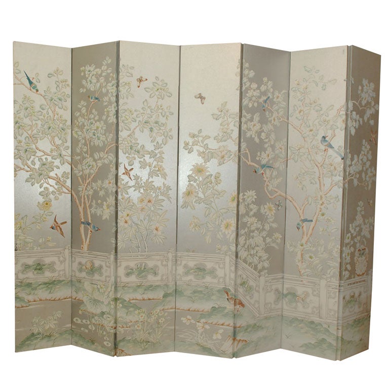 Hand-painted 14-panel Chinoiserie Screen at 1stDibs