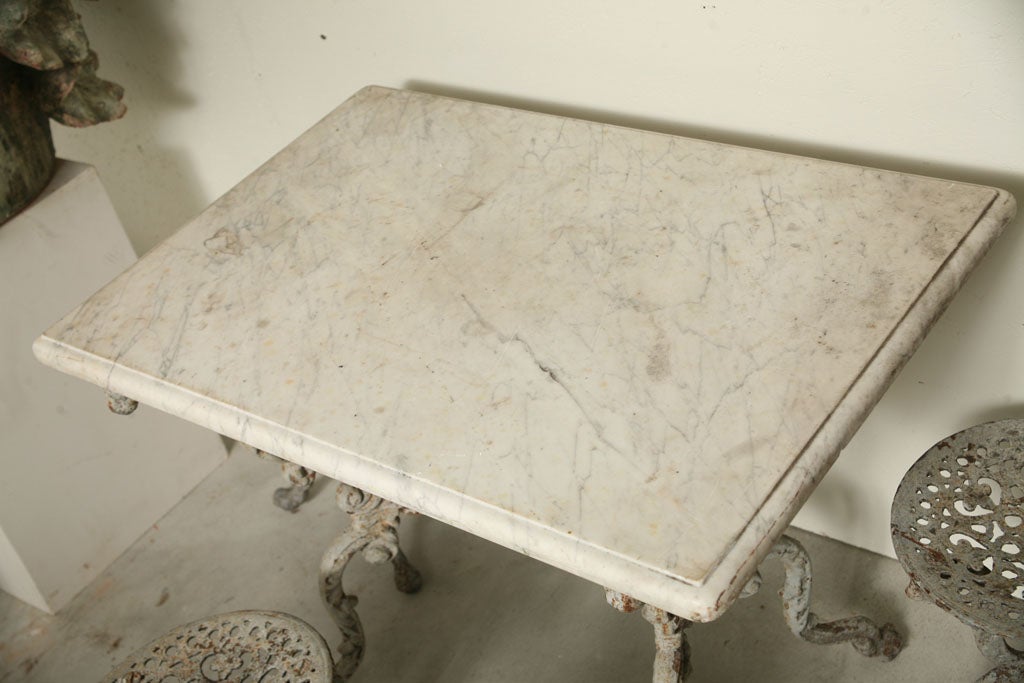 Suite of Grey Painted Cast Iron Table and Four Tabourets For Sale at ...