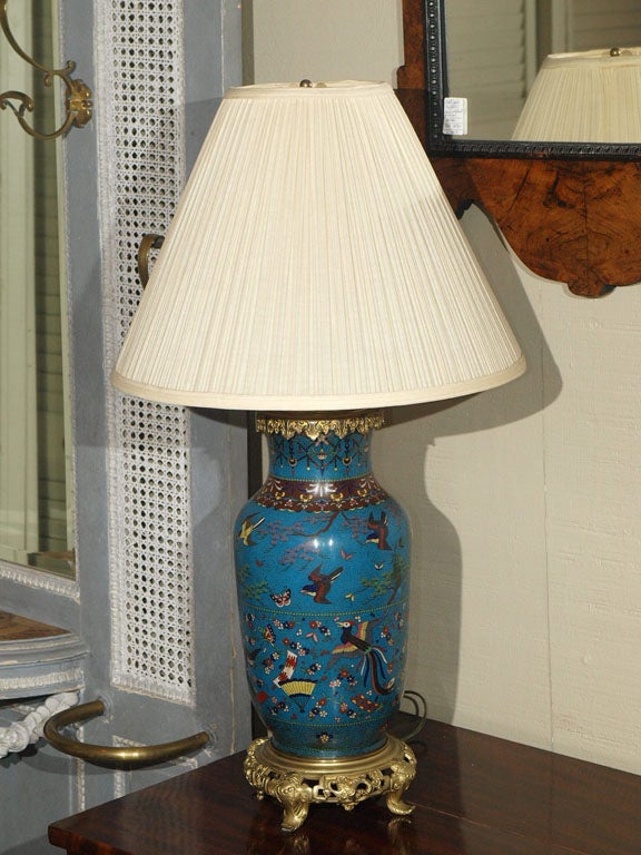 Antique Japanese champleve lamp. Bronze d'ore. at 1stDibs