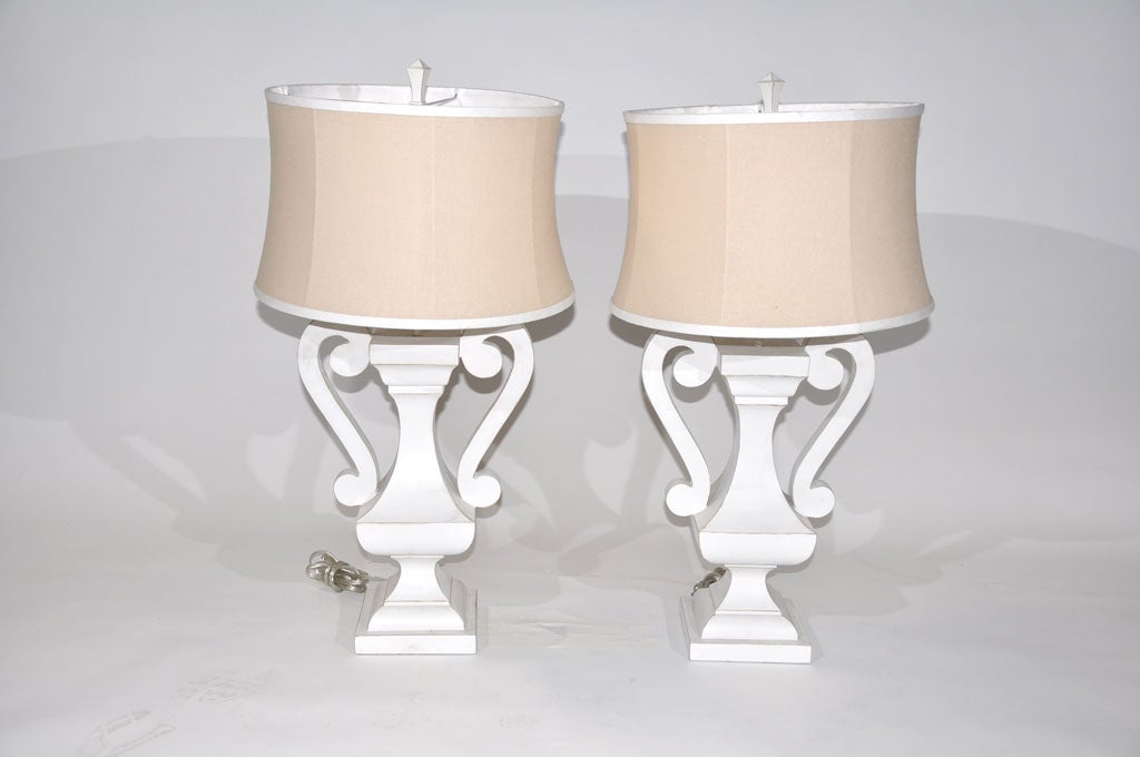 Pair of White Wood Urn Table Lamps at 1stDibs