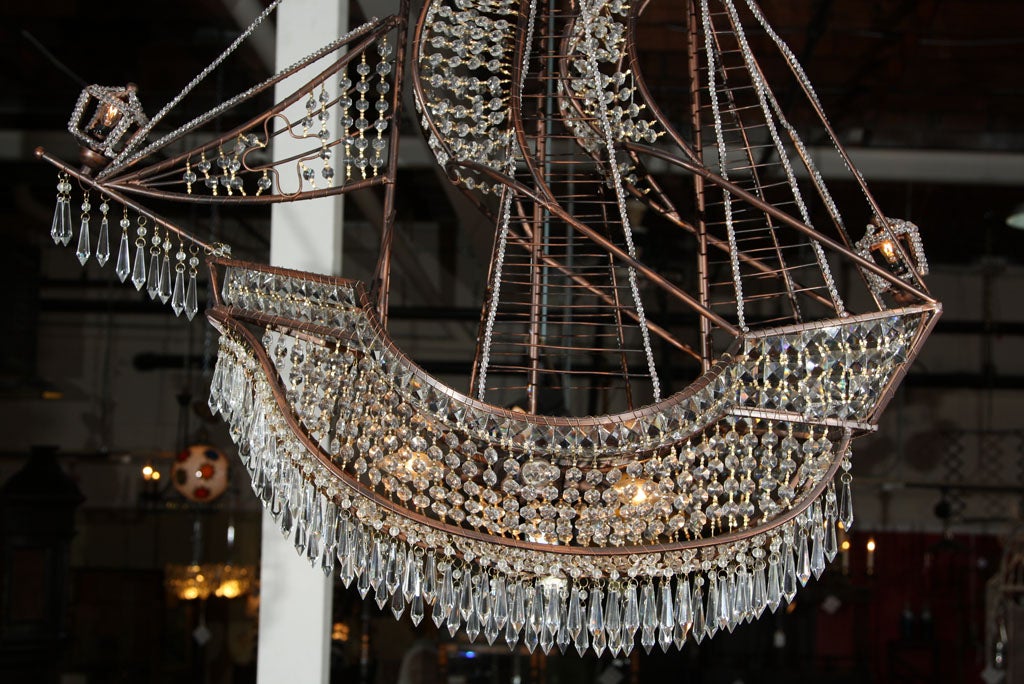 Brass and Crystal Galleon Ship Chandelier at 1stDibs | ship chandelier ...
