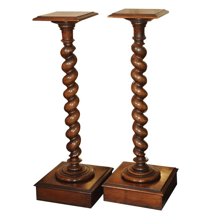 Pair of Turned Walnut Barley Twist Columns For Sale at 1stDibs
