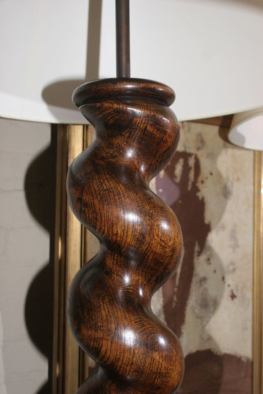 Pair of Large Oak Barley Twist Lamps at 1stDibs
