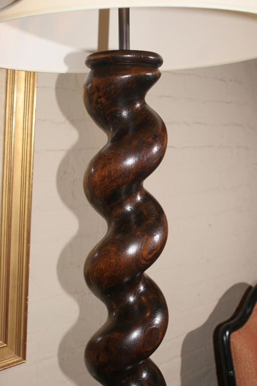 Pair of Large Oak Barley Twist Lamps at 1stDibs