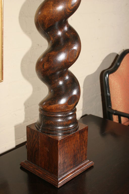 Pair of Large Oak Barley Twist Lamps at 1stDibs