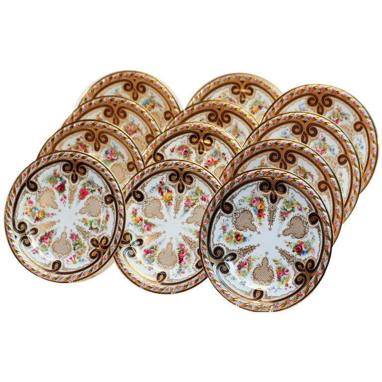 Set of 12 Cauldon Hand-Painted "Flower Arrangement" Dessert Plates ...