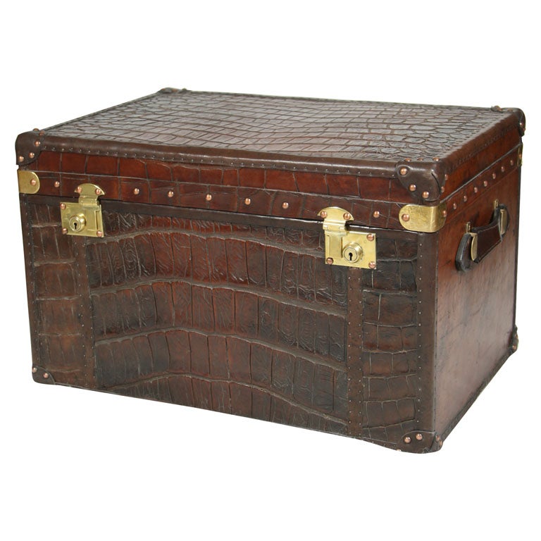 Antique Crocodile Skin and Leather Trunk at 1stDibs