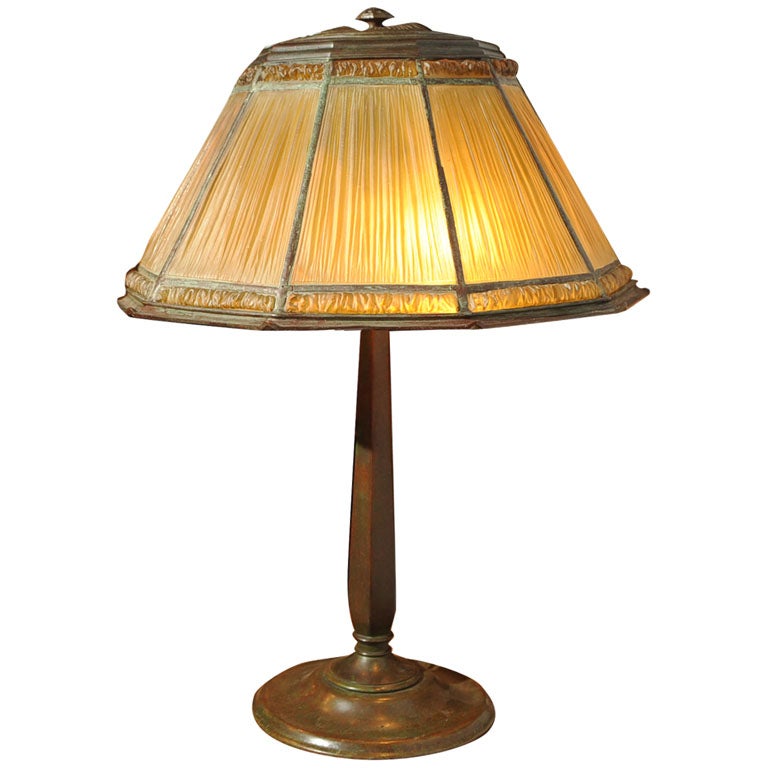 Signed Tiffany Linenfold Table Lamp at 1stDibs