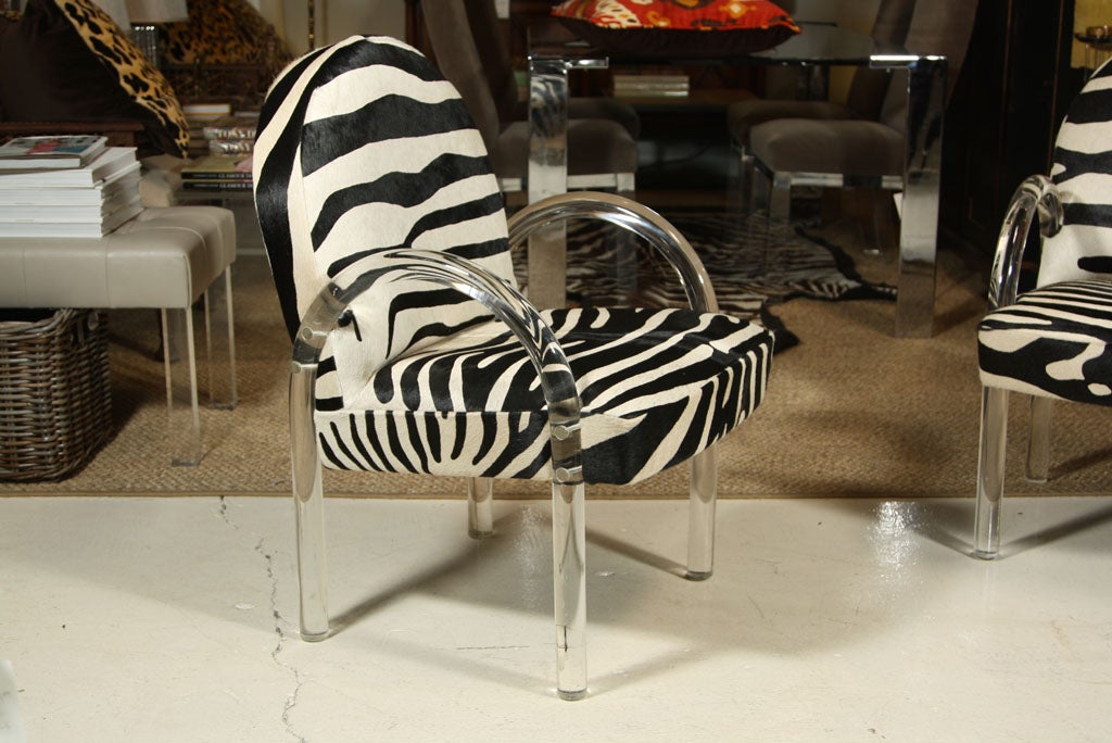 MID CENTURY VINTAGE LUCITE CHAIRS Faux Zebra at 1stDibs