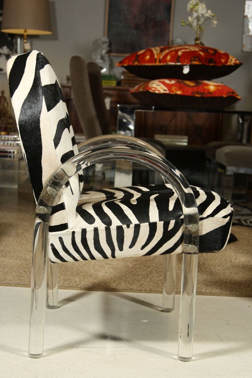 MID CENTURY VINTAGE LUCITE CHAIRS Faux Zebra at 1stDibs