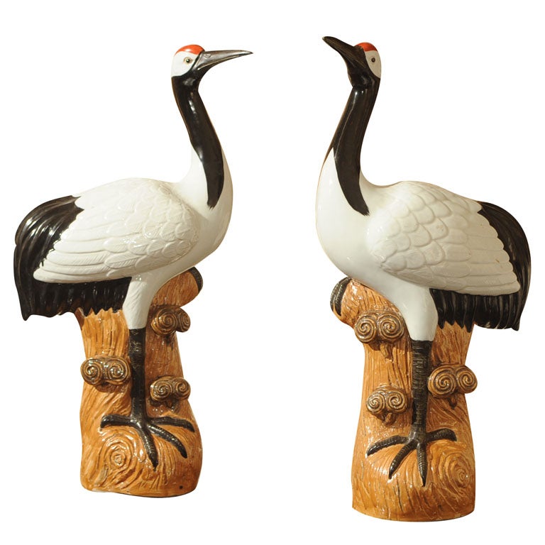 Pair of porcelain cranes at 1stDibs