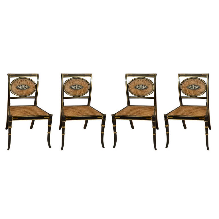 Set of English Greek Revival Chairs with Caned Seats and Backs at 1stDibs