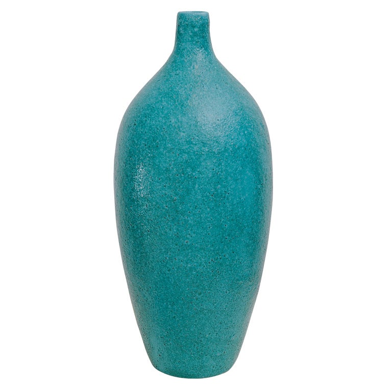 1950's Italian Turquoise Guido Gambone Pottery Vase at 1stDibs