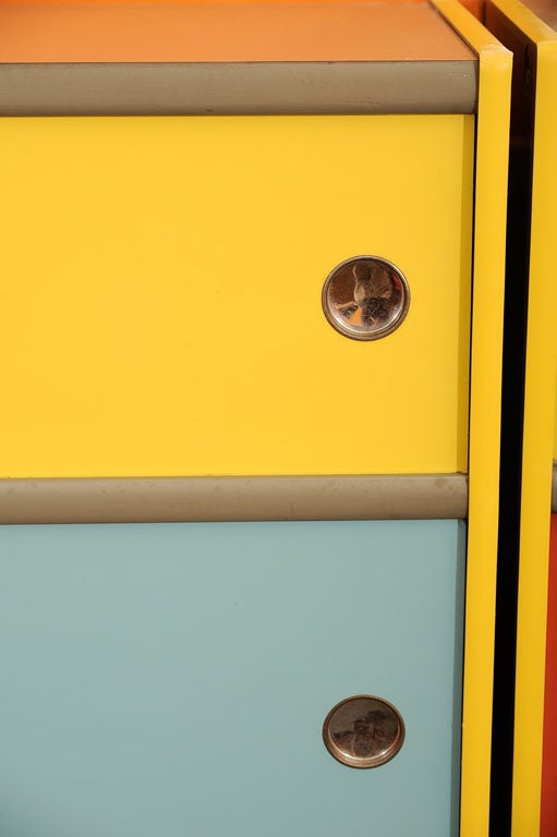 Mid Century Pair of Colorblock Cabinets at 1stDibs