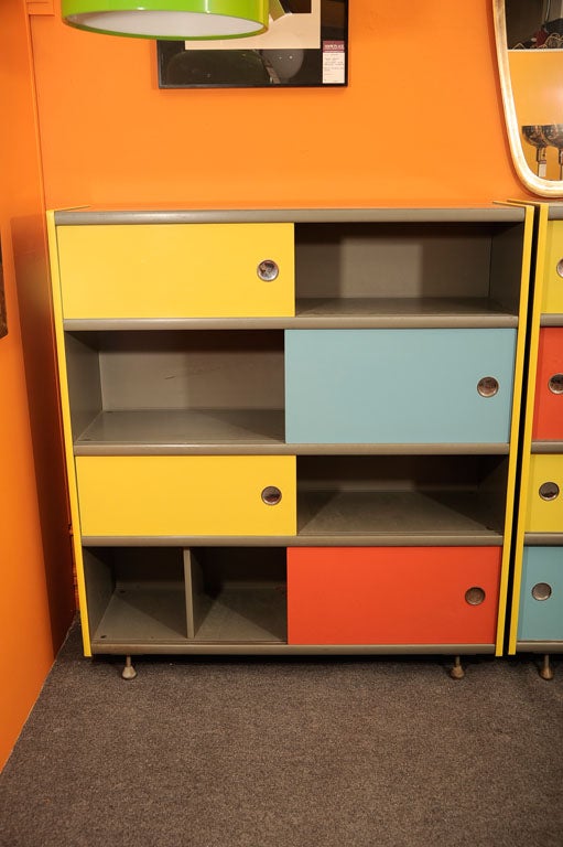 Mid Century Pair of Colorblock Cabinets at 1stDibs