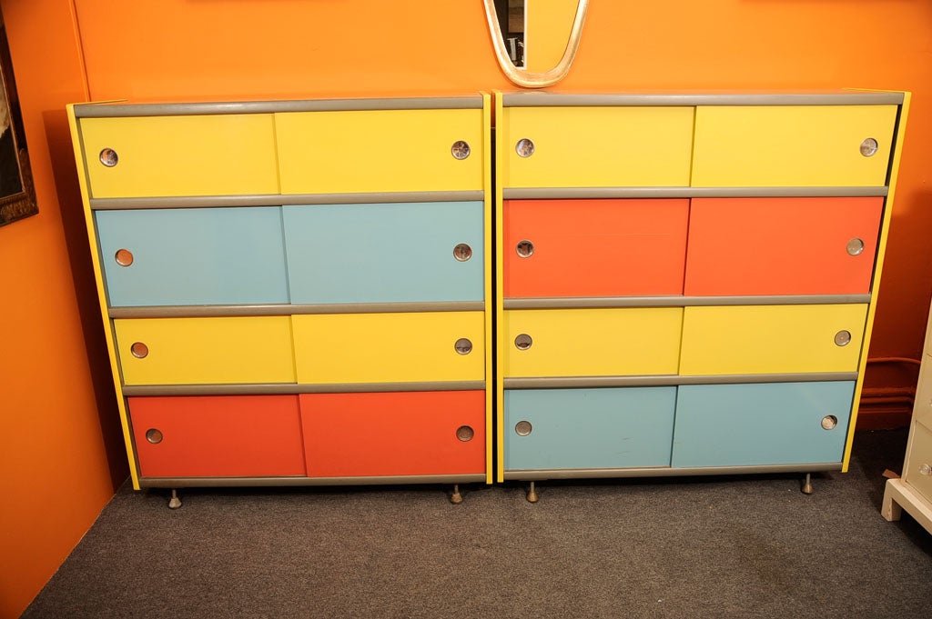 Mid Century Pair of Colorblock Cabinets at 1stDibs