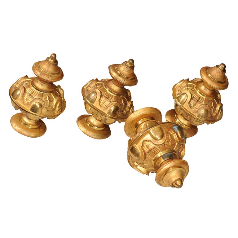 Set Four Gilt Brass Newell Post Finials For Sale at 1stDibs