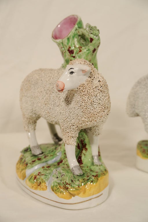 A Pair of Staffordshire Sheep Spill Vases at 1stDibs
