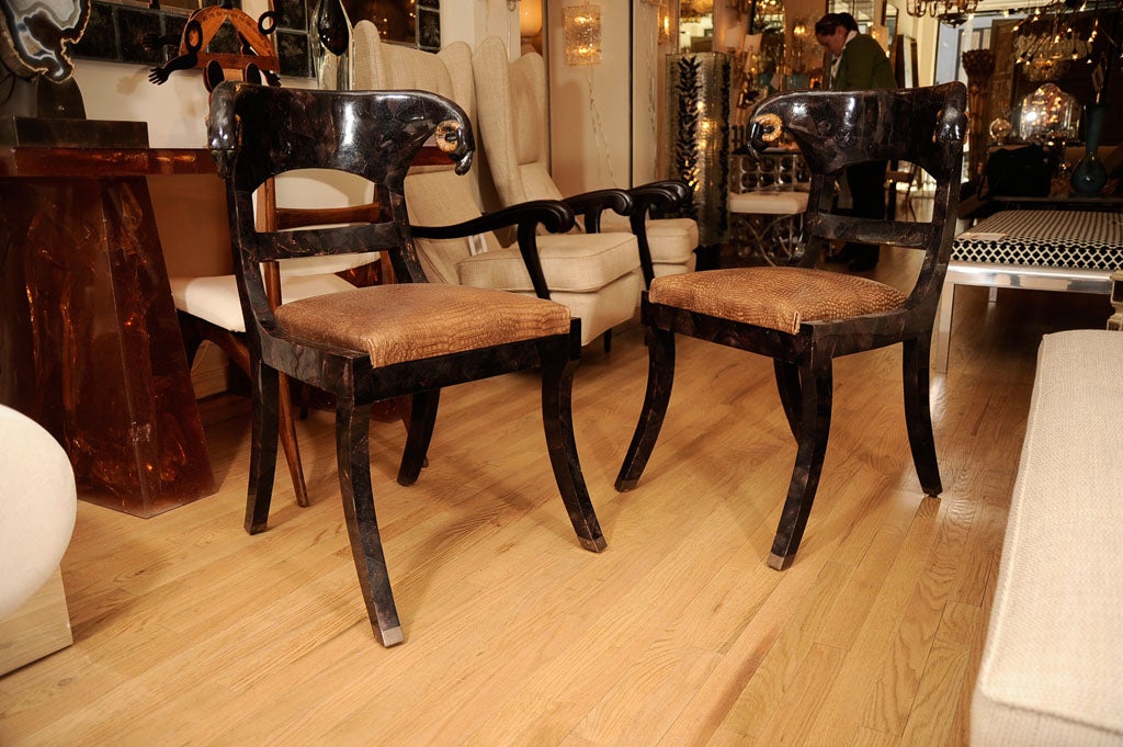 Set of six tortoise shell veneer dining chairs by Maitland Smith at 1stDibs