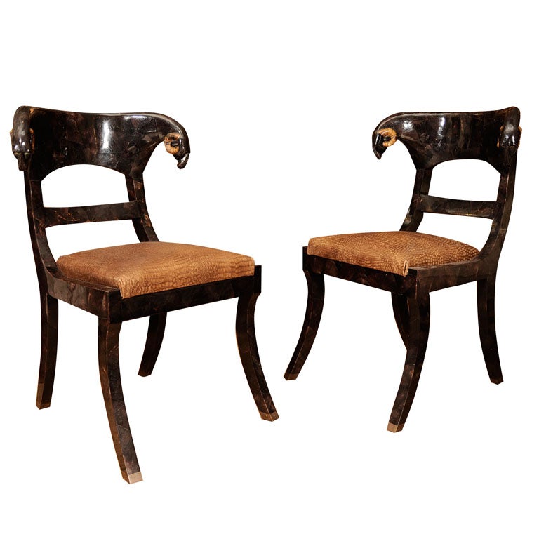 Set of six tortoise shell veneer dining chairs by Maitland Smith at 1stDibs