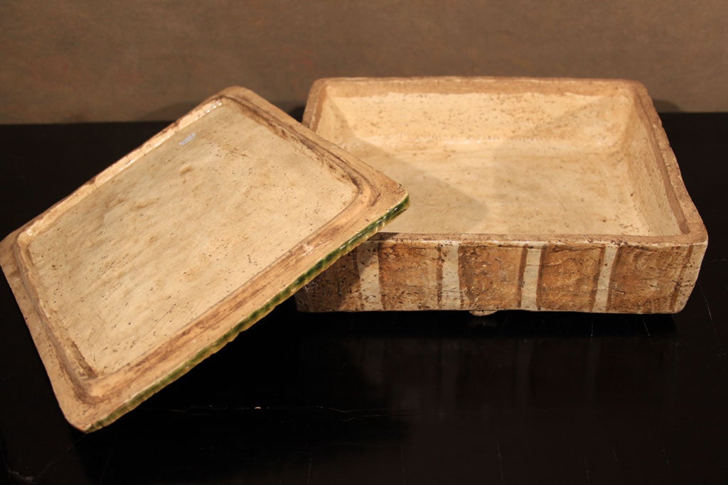 Japanese Oribe Ware Stoneware Covered Dish at 1stDibs