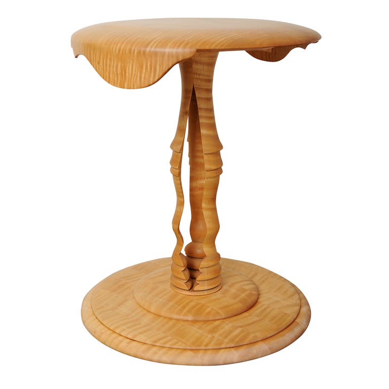 Turned tiger maple wood table by listed artist Peter Exton For Sale at ...