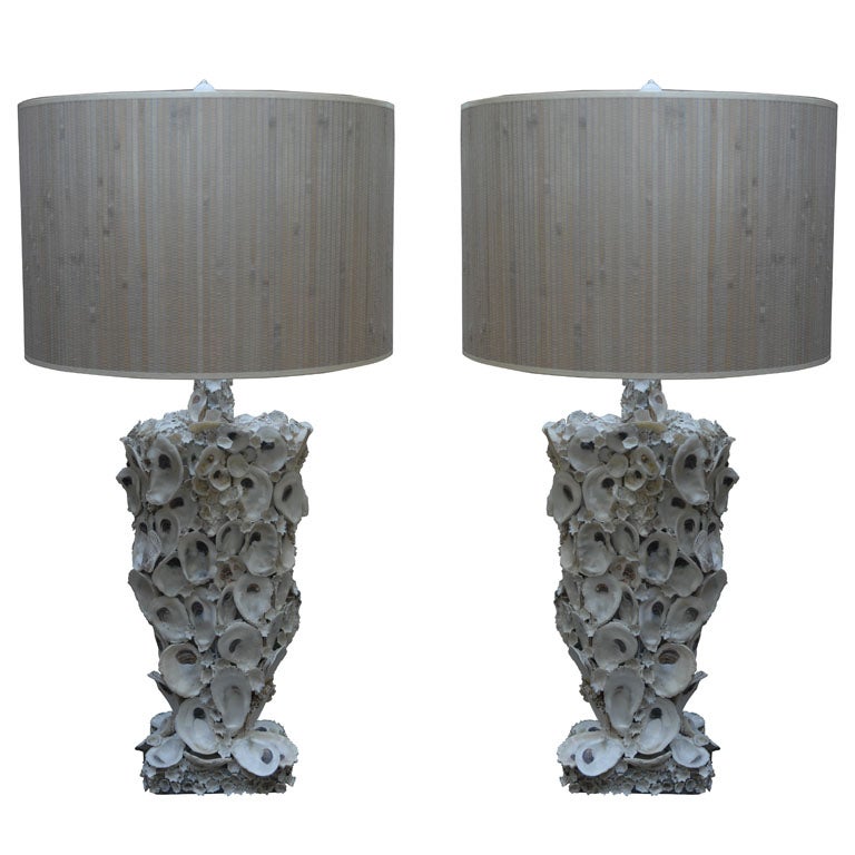 Pair of Oyster Shell Lamps at 1stDibs | oyster shell table lamp