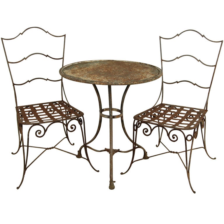 3 Piece Classic Parisian French Bistro Set-old paint at 1stDibs