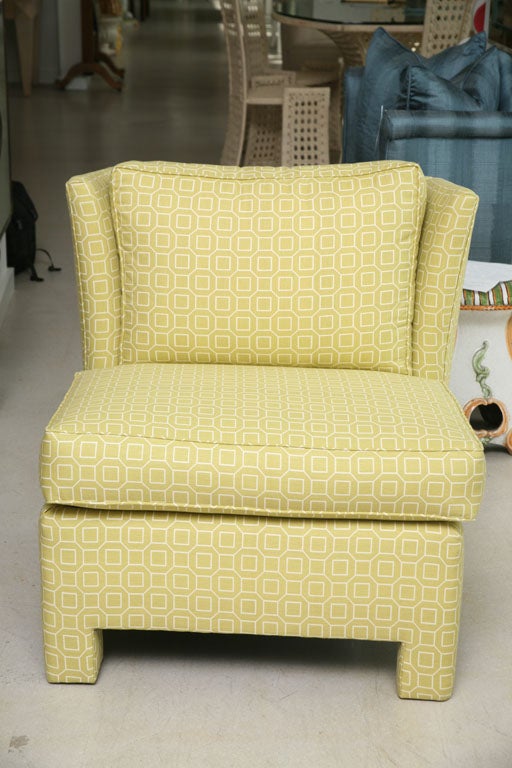 Pair of Pistachio Green Upholstered Cube Chairs at 1stDibs