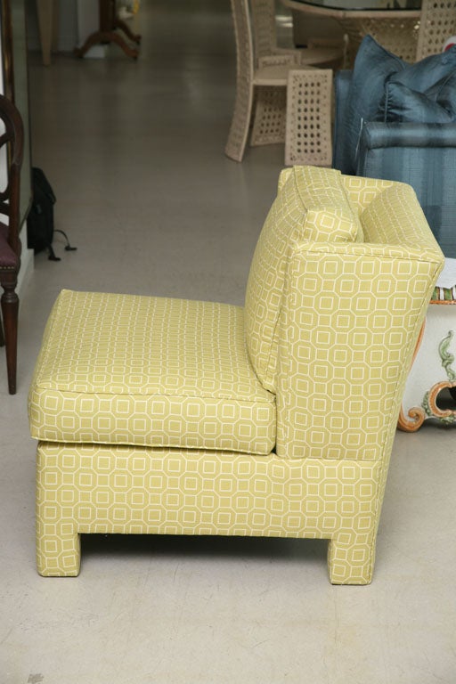 Pair of Pistachio Green Upholstered Cube Chairs at 1stDibs