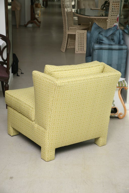 Pair of Pistachio Green Upholstered Cube Chairs at 1stDibs